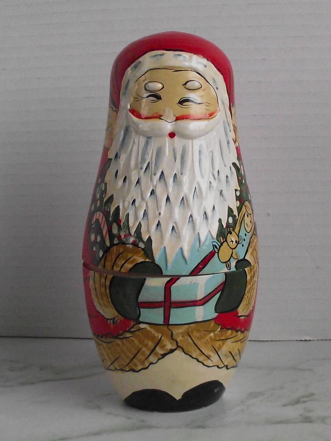 Christmas Santa Nesting Dolls 6 in Set Hand Turned/painted Wood Russian ...