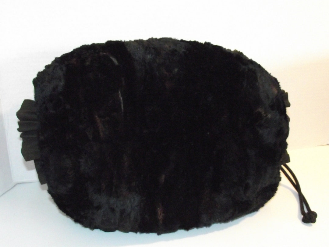 Edwardian Victorian Era Black Fur Wide Hand Muff Drawstring Ends ...