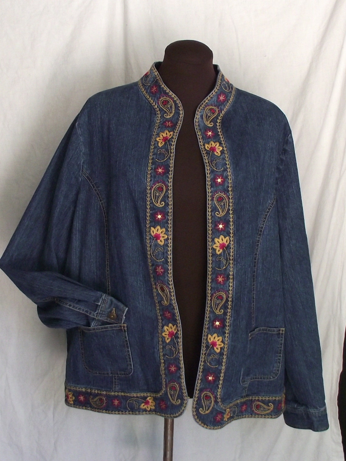 Alfred Dunner Denim Blue Jean Open Front Jacket Sz 18 Stand up | Etsy