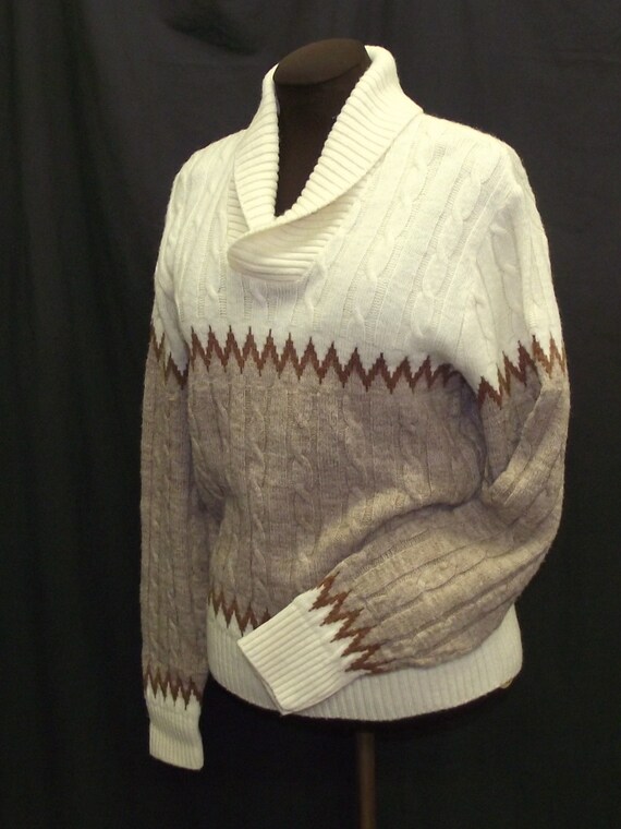 1970’s Preppy Cable Knit Acrylic Sweater Nordic Style… - Gem