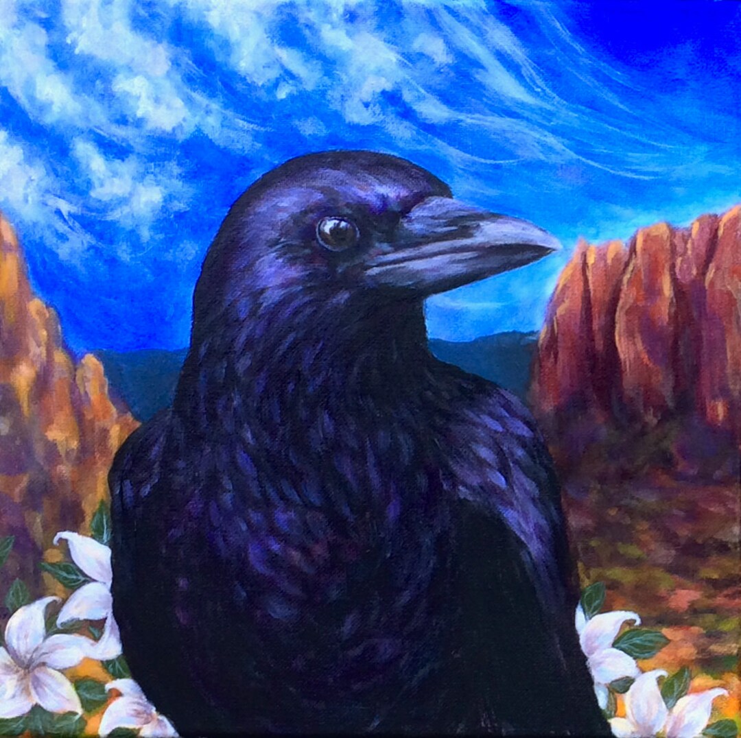 Crow Art Diptych II of II Paper Print, Shamanic Art, Sedona Floral ...