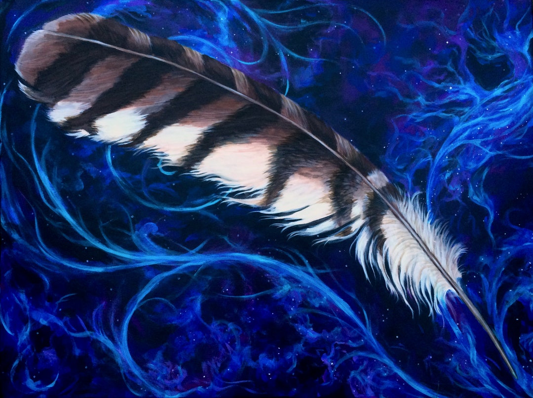 Red Tailed Hawk Feather Large Original Painting for Home or Office - Etsy