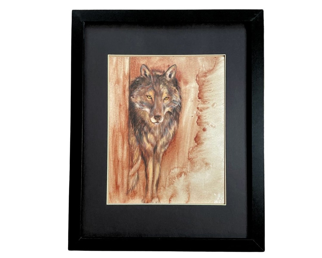 Wolf Artwork, Original Mixed Painting, Matted & Framed - Etsy