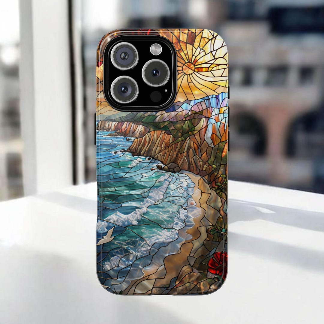 Stained Glass Effect Phone Case, Ocean Sunset Design - Etsy