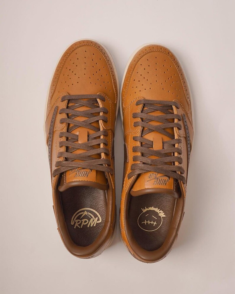 Handcrafted AJ1 Low Travis Dark Brogue, Custom Redesign Sneaker ...