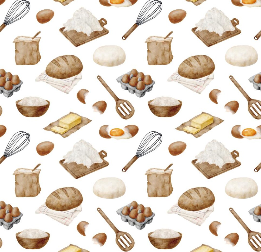 Watercolor Baking Cotton Fabric - Bread Making Design, Breathable ...