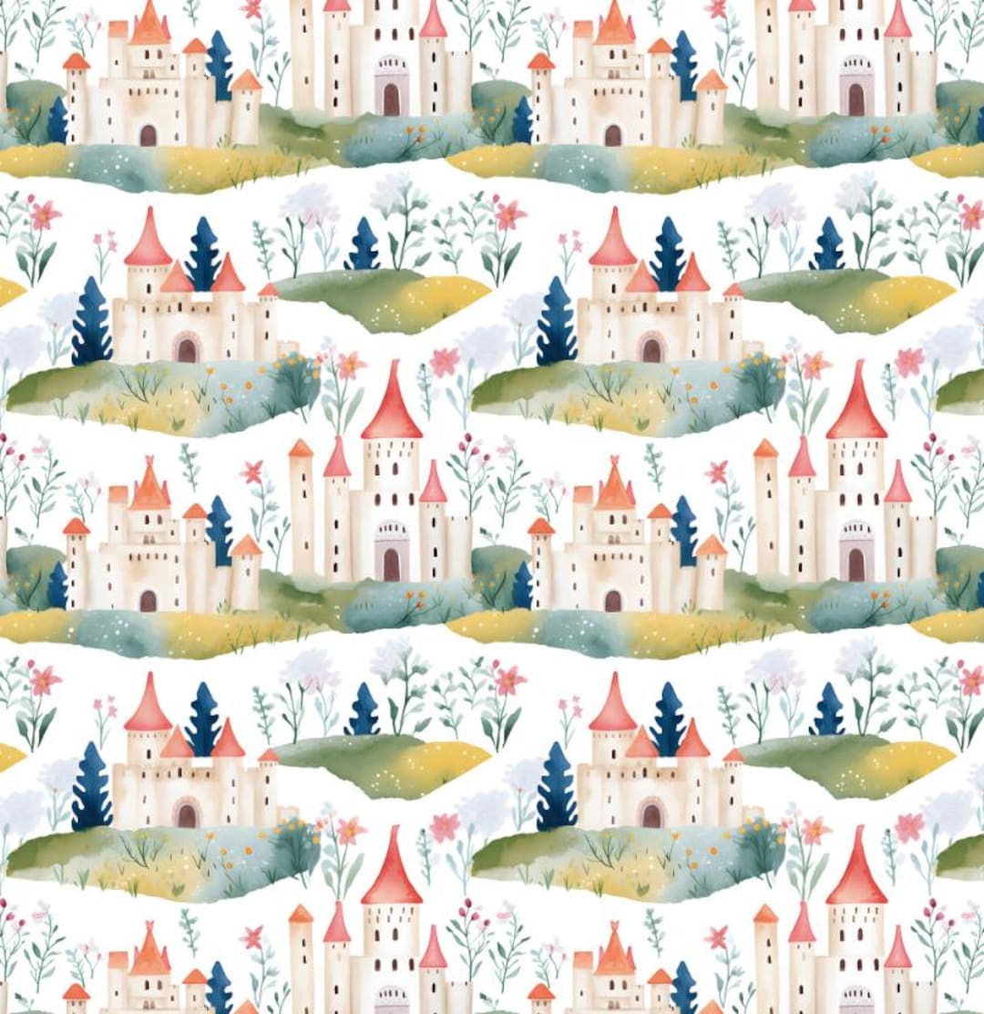 Princess Castle, Jungle Floral Castle Cartoon Pattern Fabric Sold by ...