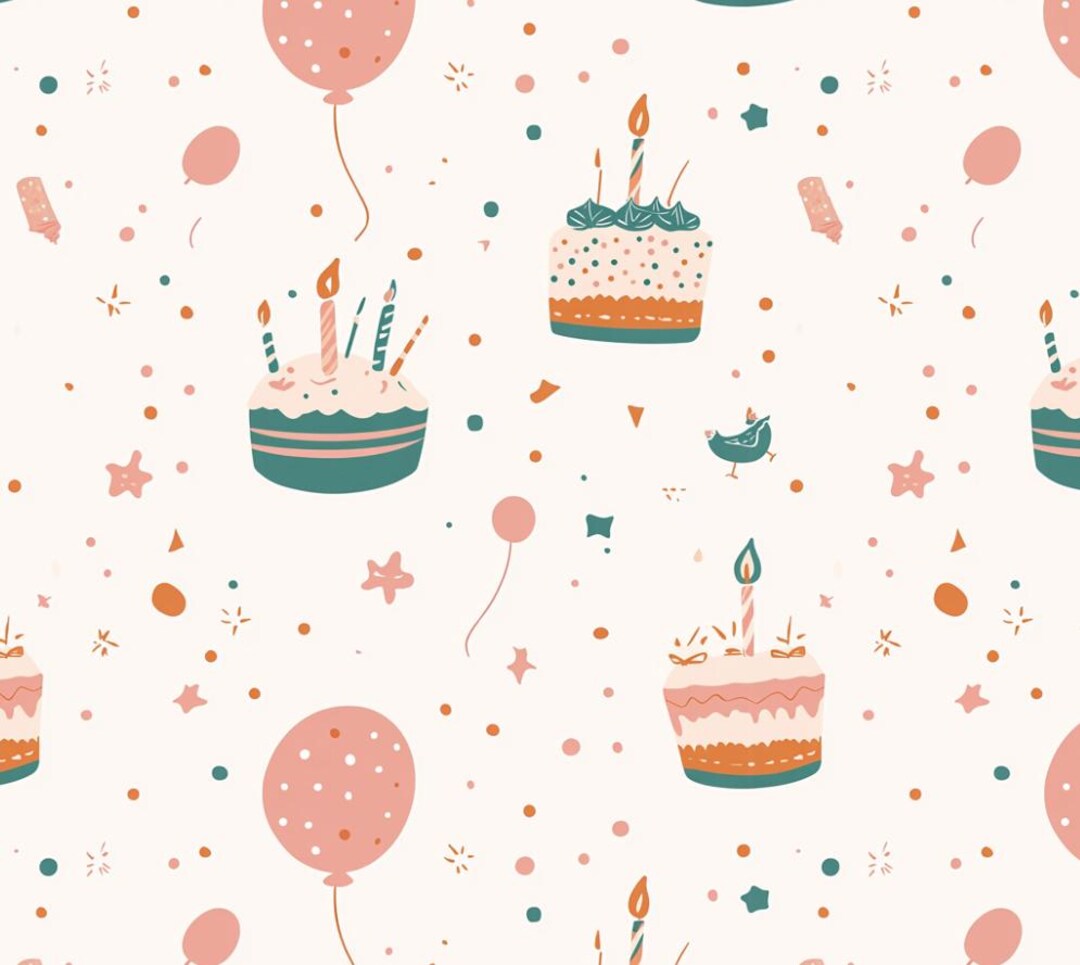 Pastel Birthday Party Background Pattern Cotton Fabric-birthday Cake ...