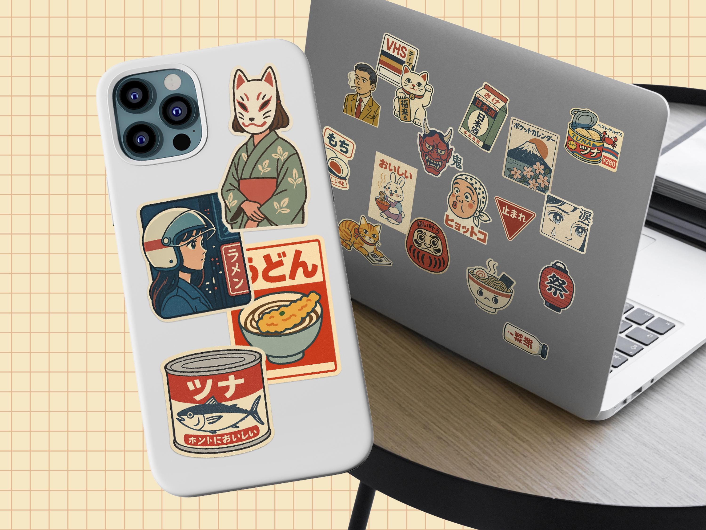 Retro Japan Sticker Bundle (4 Sheets) | Manga, Ramen, Street Signs ...