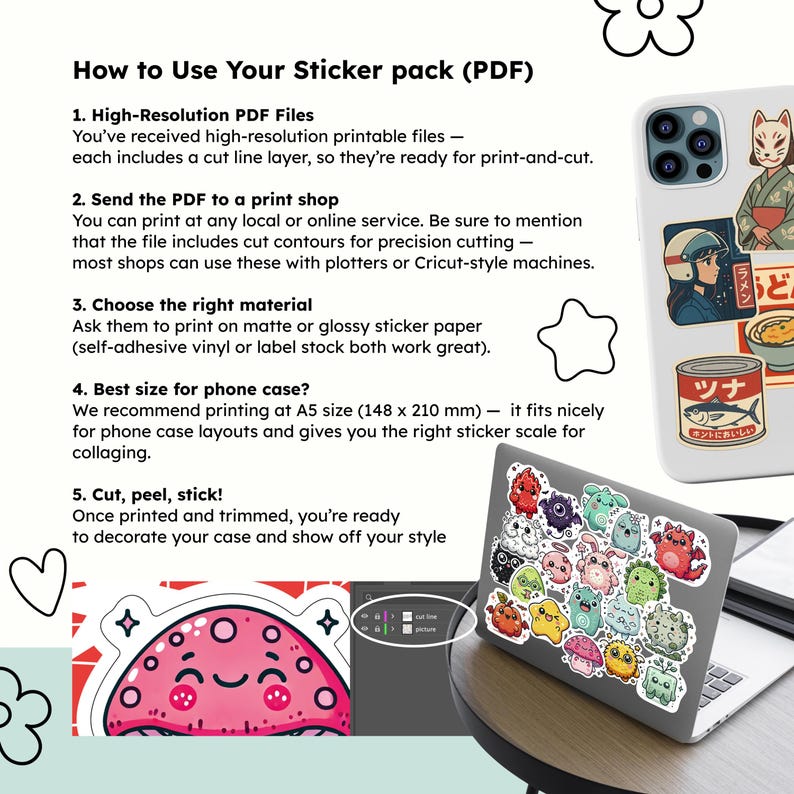Japanese 11 Stickers – Printable Sakura, Daruma, Bento & Showa Era ...