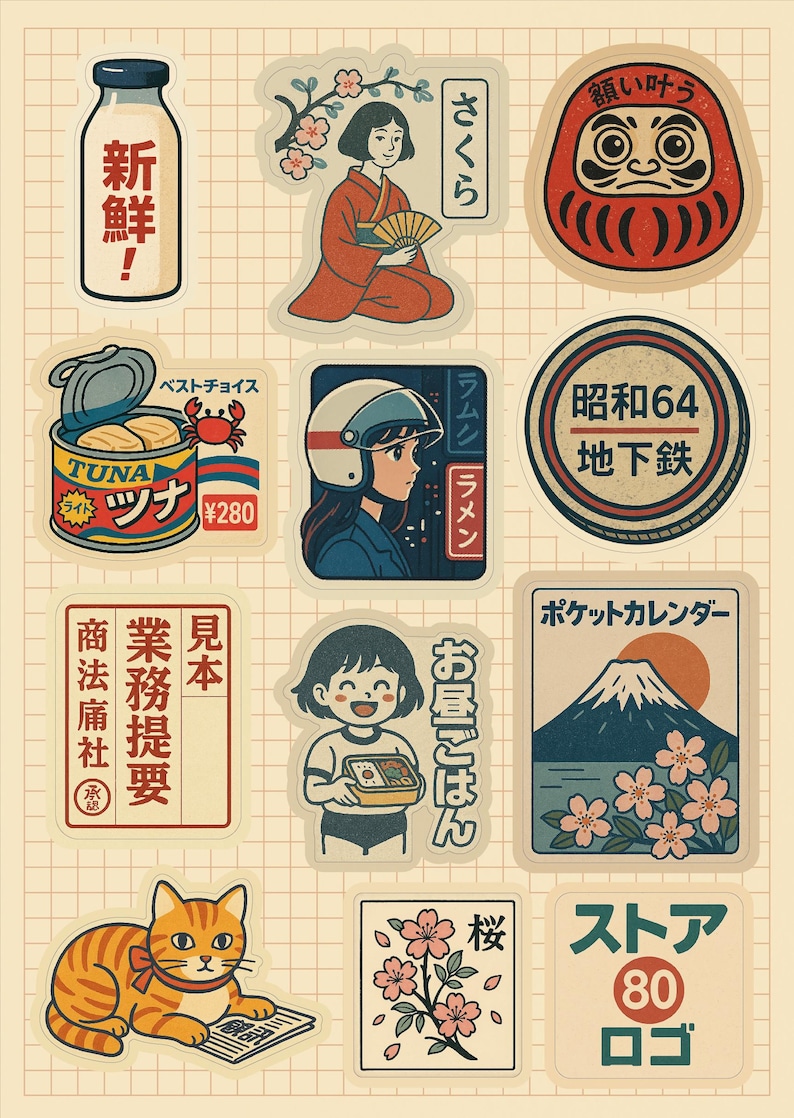 Retro Japan 80s-90s 23 Stickers – Printable Vintage Aesthetic Stickers ...