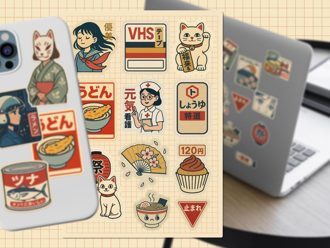 11 Kawaii Retro Japan Stickers – Printable VHS, Cats, Nurse, Noodles ...
