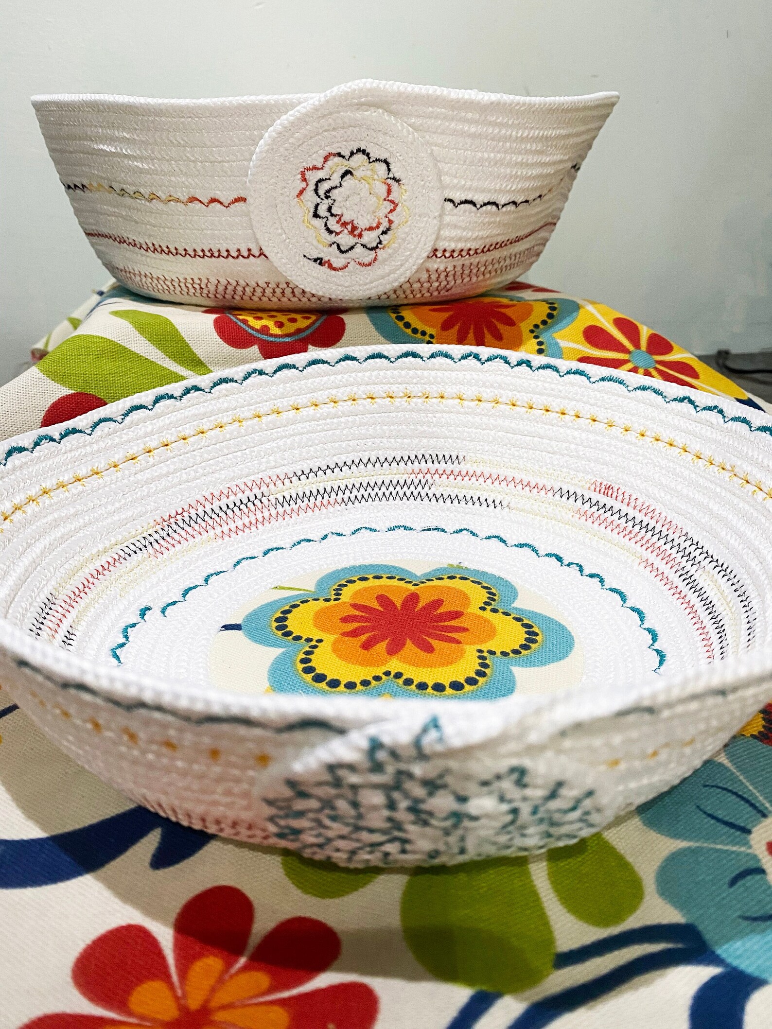 Cotton Rope Bowl Set Handmade Multi Color Floral Kitchen Bowl Coffee ...