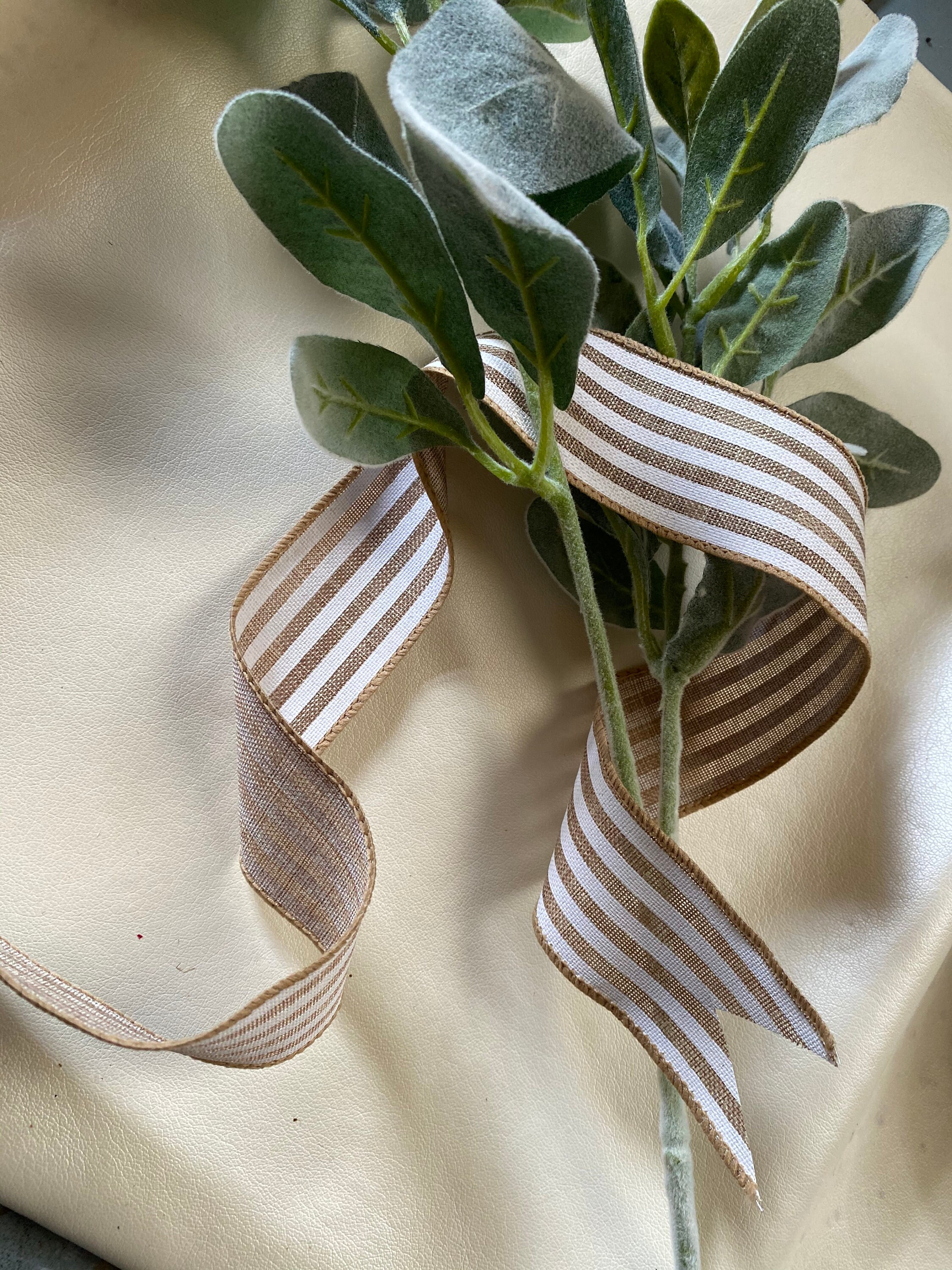 Beige and White Ribbon Wired Ribbon Stripe Polka Dot - Etsy