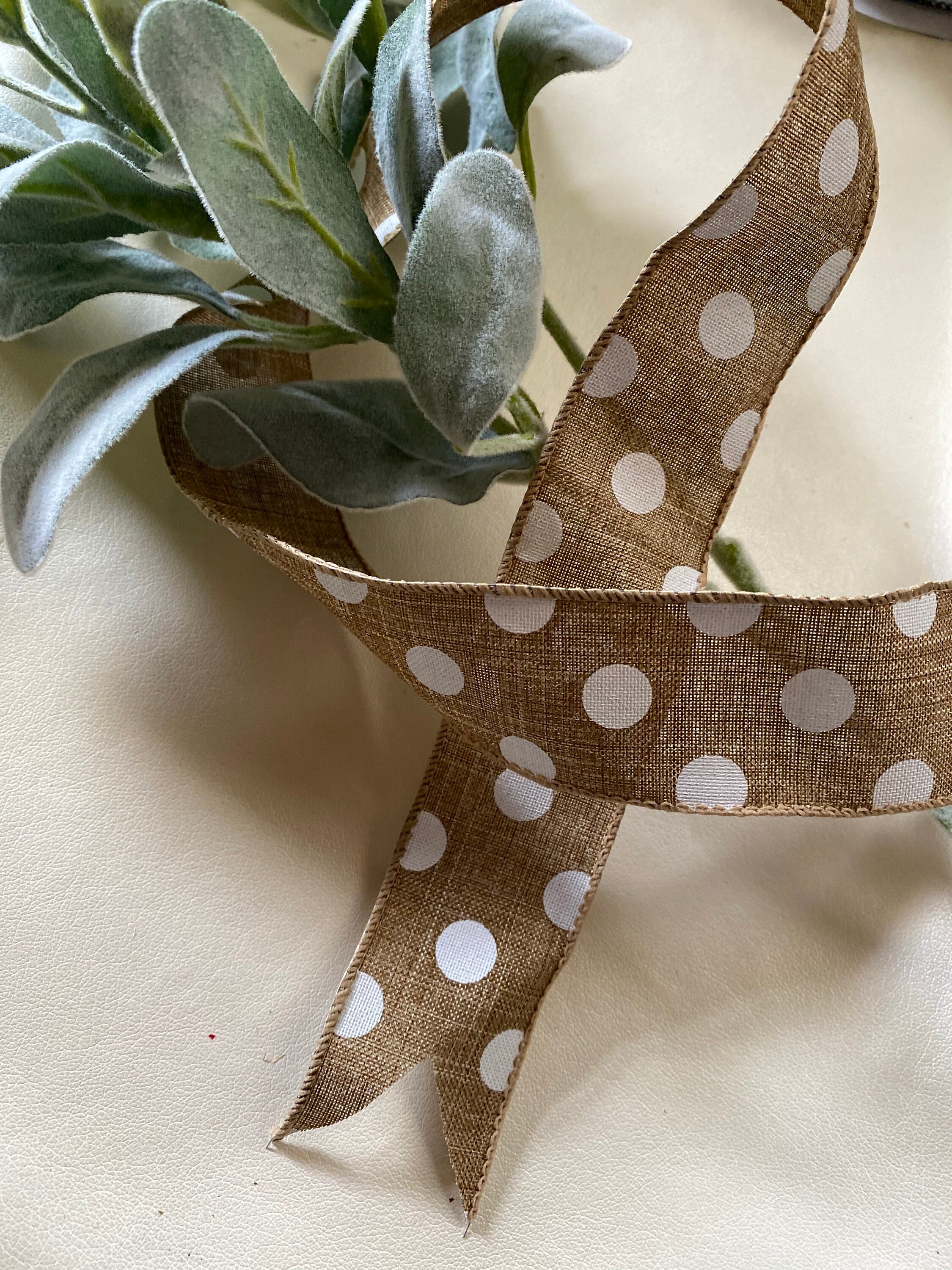 Beige and White Ribbon Wired Ribbon Stripe Polka Dot - Etsy