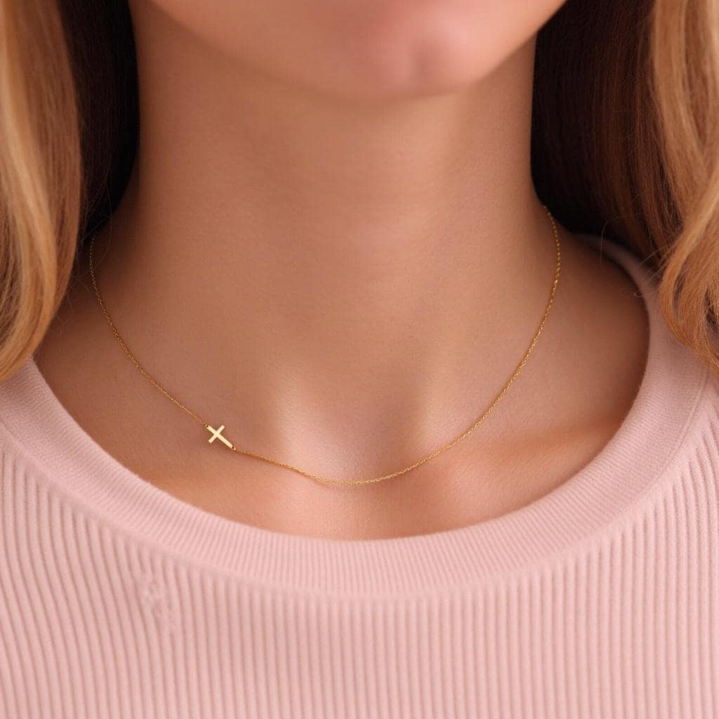 Christian Cross Sideway Necklace, Cross Religious Necklace, Baptism Cross Necklace, Cross ...