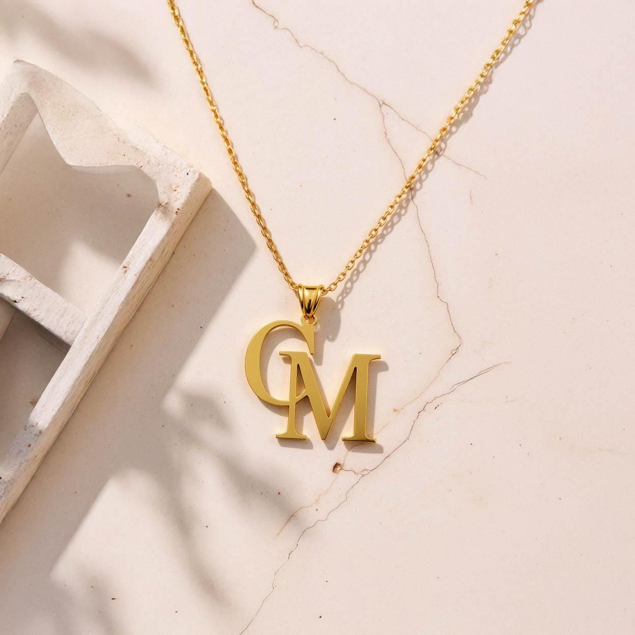 Double Initial Necklace, Multiple Initial Pendant, Two Letter Necklace ...
