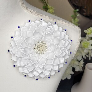 White Pearl Sorority Flower Brooch Pin With Rhinestone Petals, Protocol ...