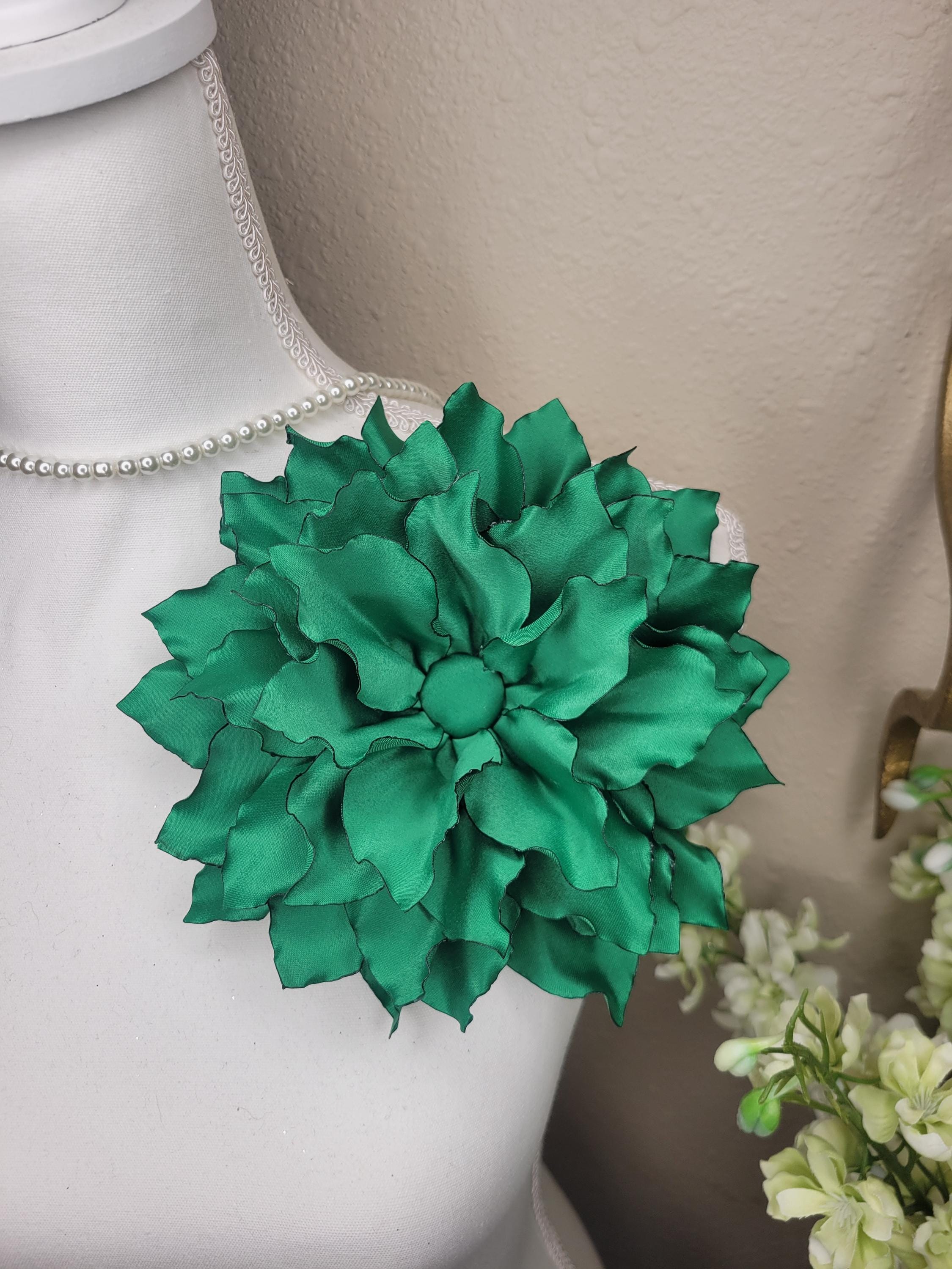 Emerald Green Satin Flower Brooch (6.5-7 Inches) - Etsy