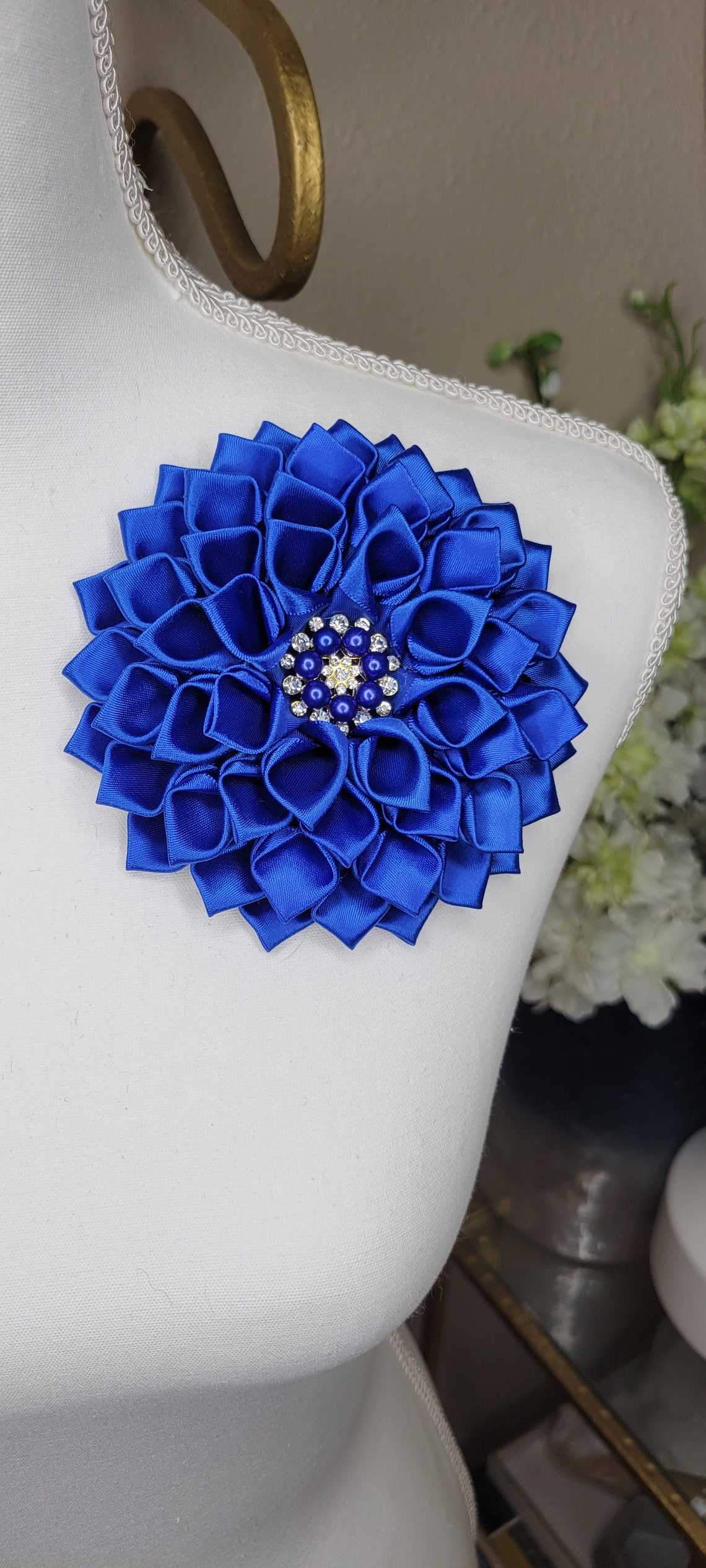 PICK YOUR COLOR - Royal Blue Flower Brooch With Rhinestone Petals ...