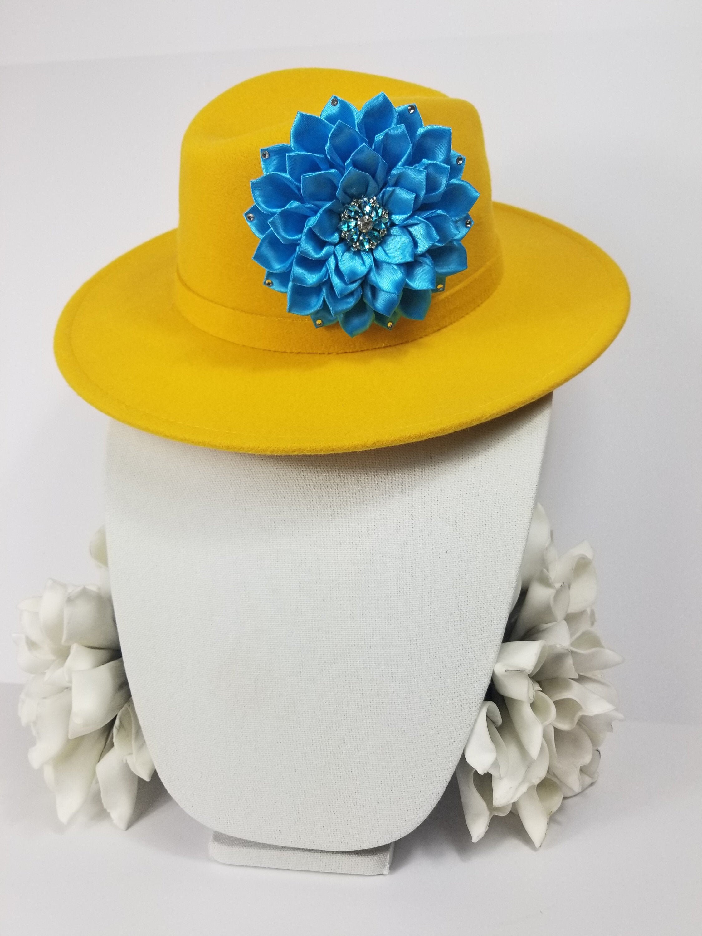 Blue Flower Pin With Rhinestone Petals Brooch Church | Etsy