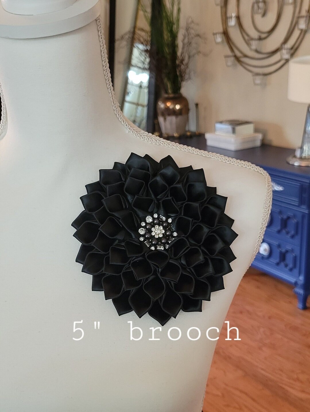 PICK YOUR COLOR - Large Flower Brooch With Rhinestone Petals, Church ...