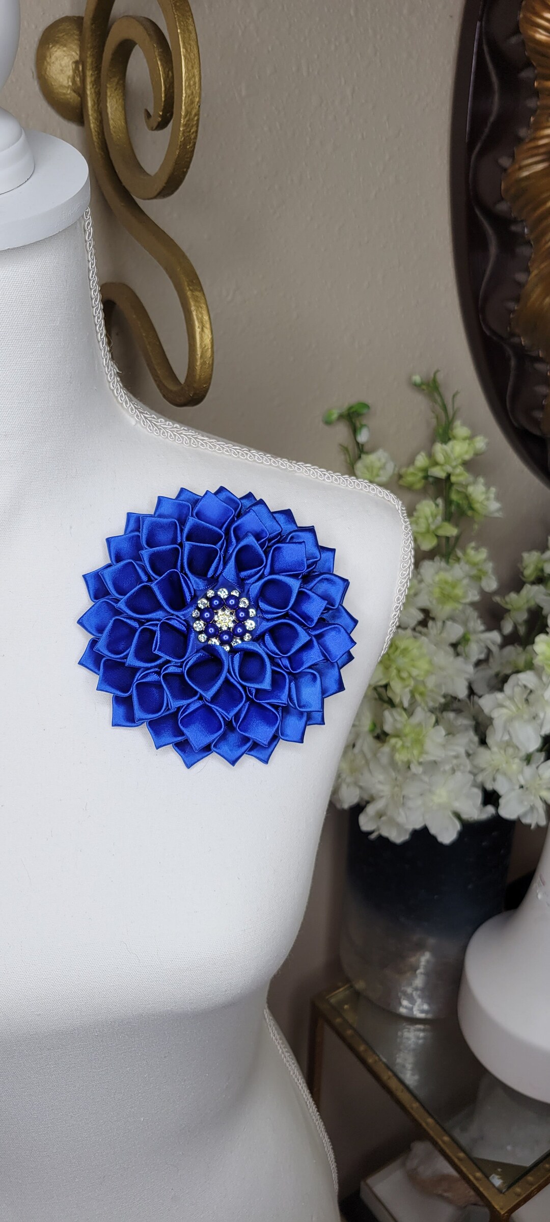 PICK YOUR COLOR - Royal Blue Flower Brooch With Rhinestone Petals ...
