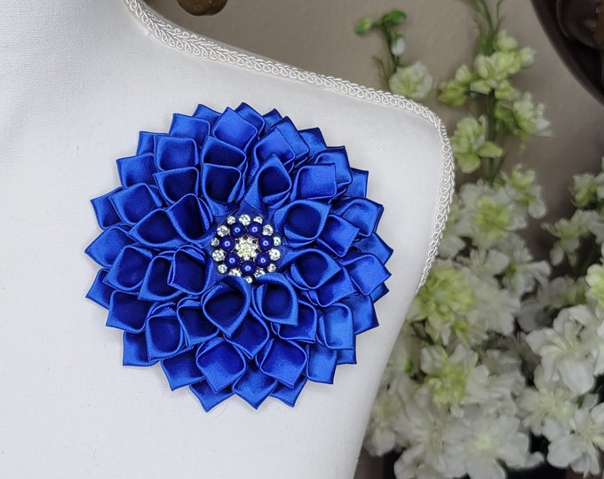 PICK YOUR COLOR - Royal Blue Flower Brooch With Rhinestone Petals ...