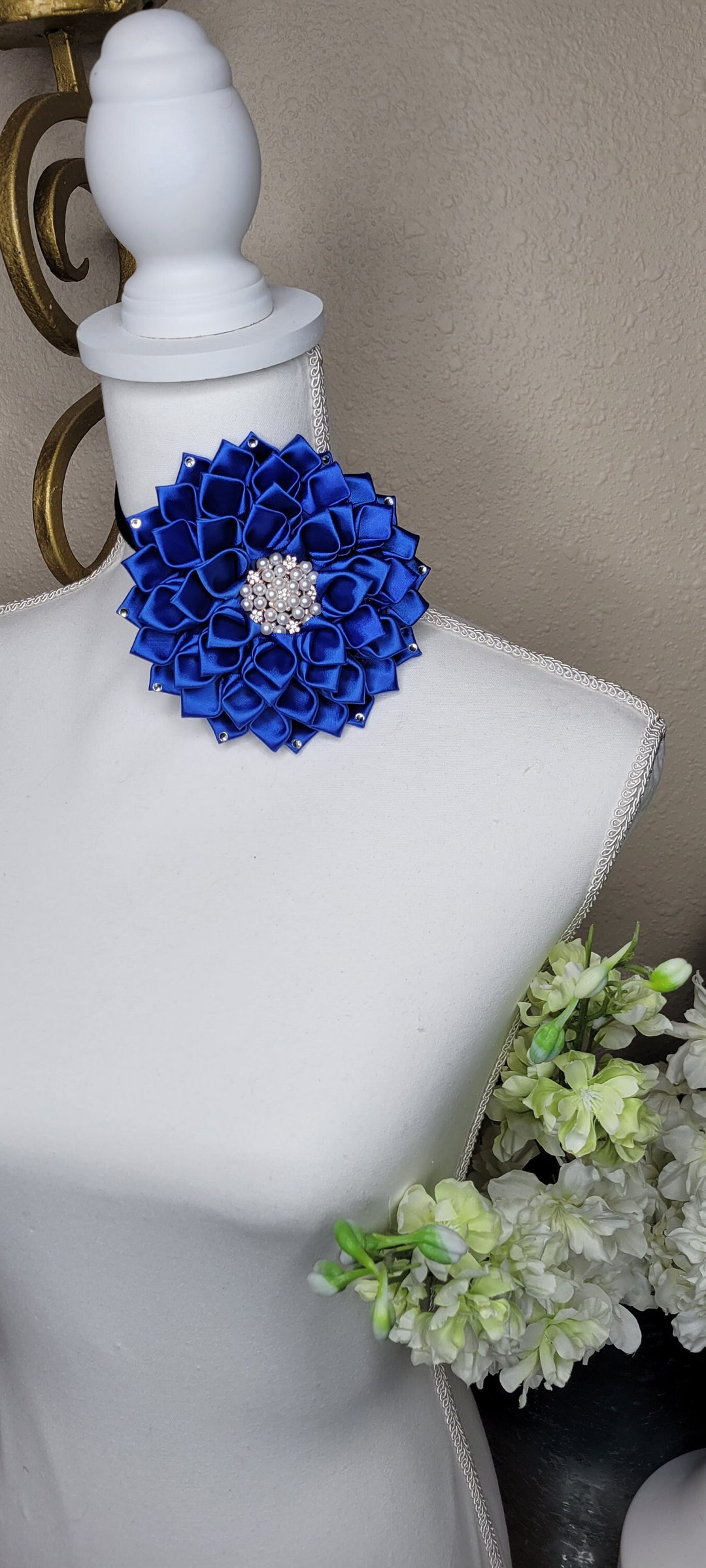 Royal Blue Flower Brooch With Rhinestone Petals, Church Fashion ...