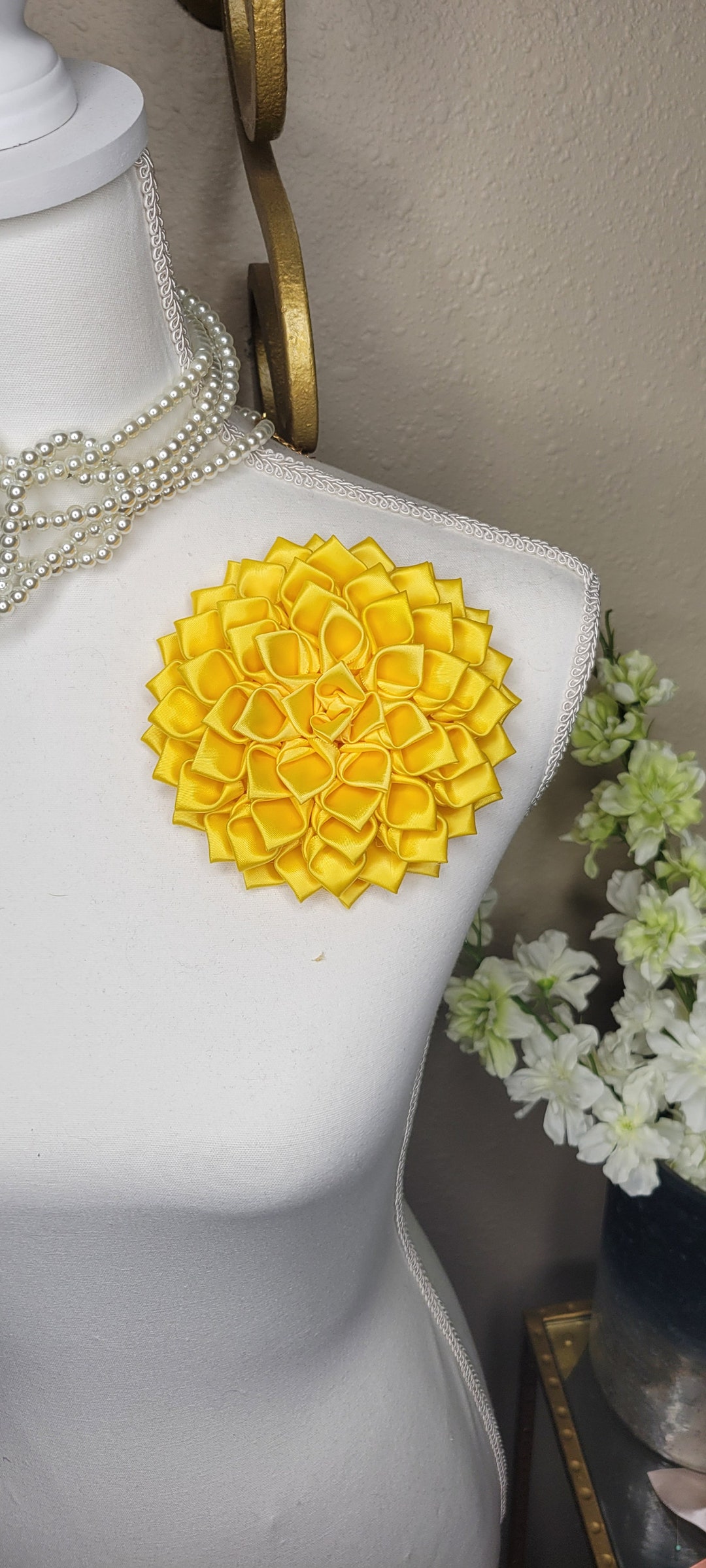 Daffodil Yellow Flower Brooch, Satin Ribbon Pin, Add-your-pin Center - Etsy