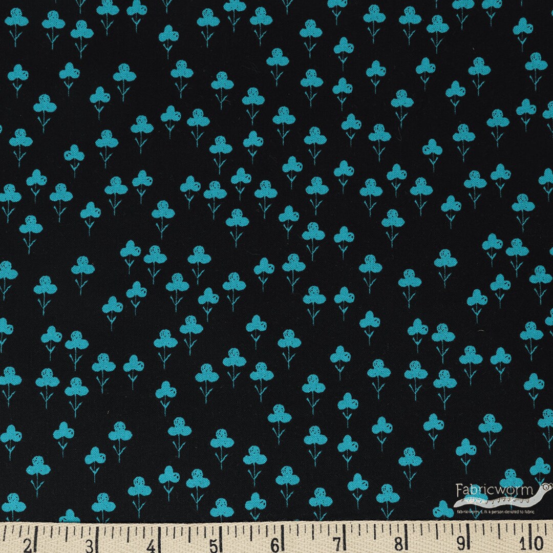 Clover Teal Black - FQ or More - Cotton + Steel Front Yard Sarah Watts ...
