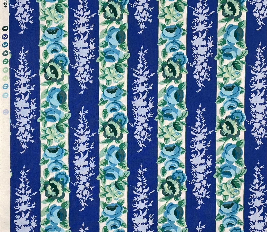 Kaffe Fassett FQ or More Floral Stripe Blue Rowan Fabrics Oop Htf - Etsy