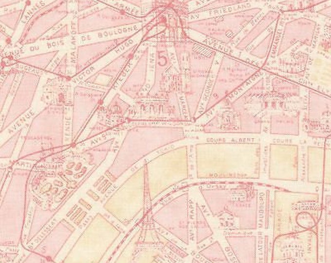 Paris Map Pink - FQ or More - Passport 3 Sisters Moda Fabrics Oop Htf ...
