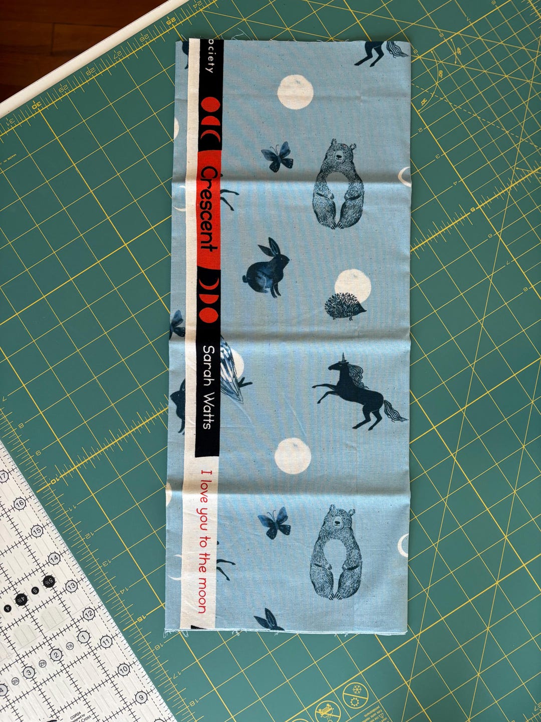 Crescent - FQ With Printed Selvage - Forest Dot Soft Blue Sarah Watts ...