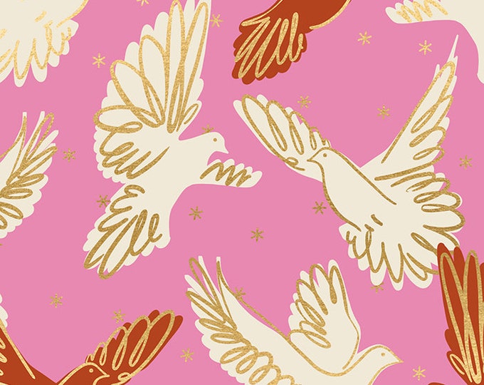 Rise - Fat Quarter or More - Fly Doves Metallic Pink Ruby Star Society ...