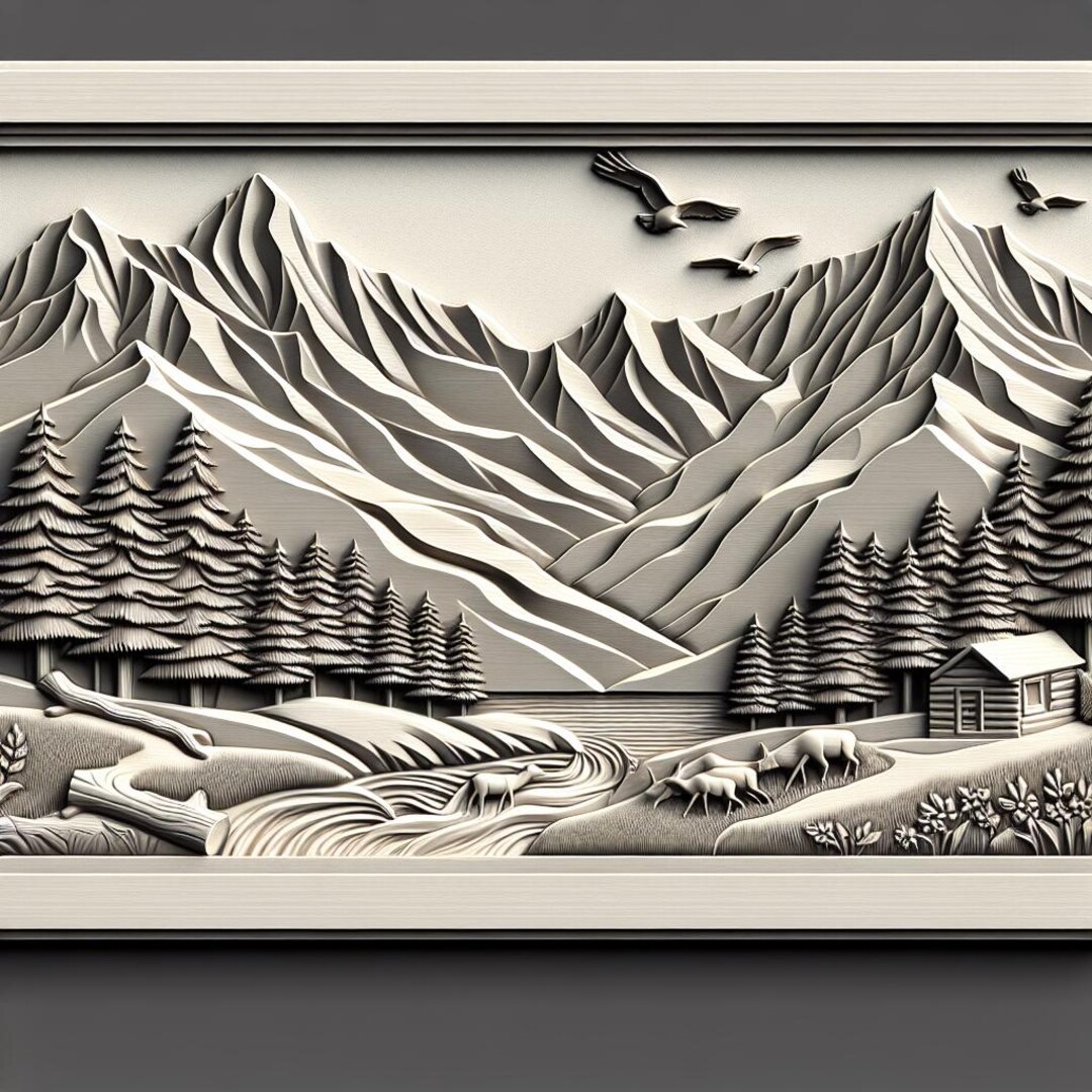 Mountain Landscape STL File | Nature Scene CNC Relief | Digital Wood ...