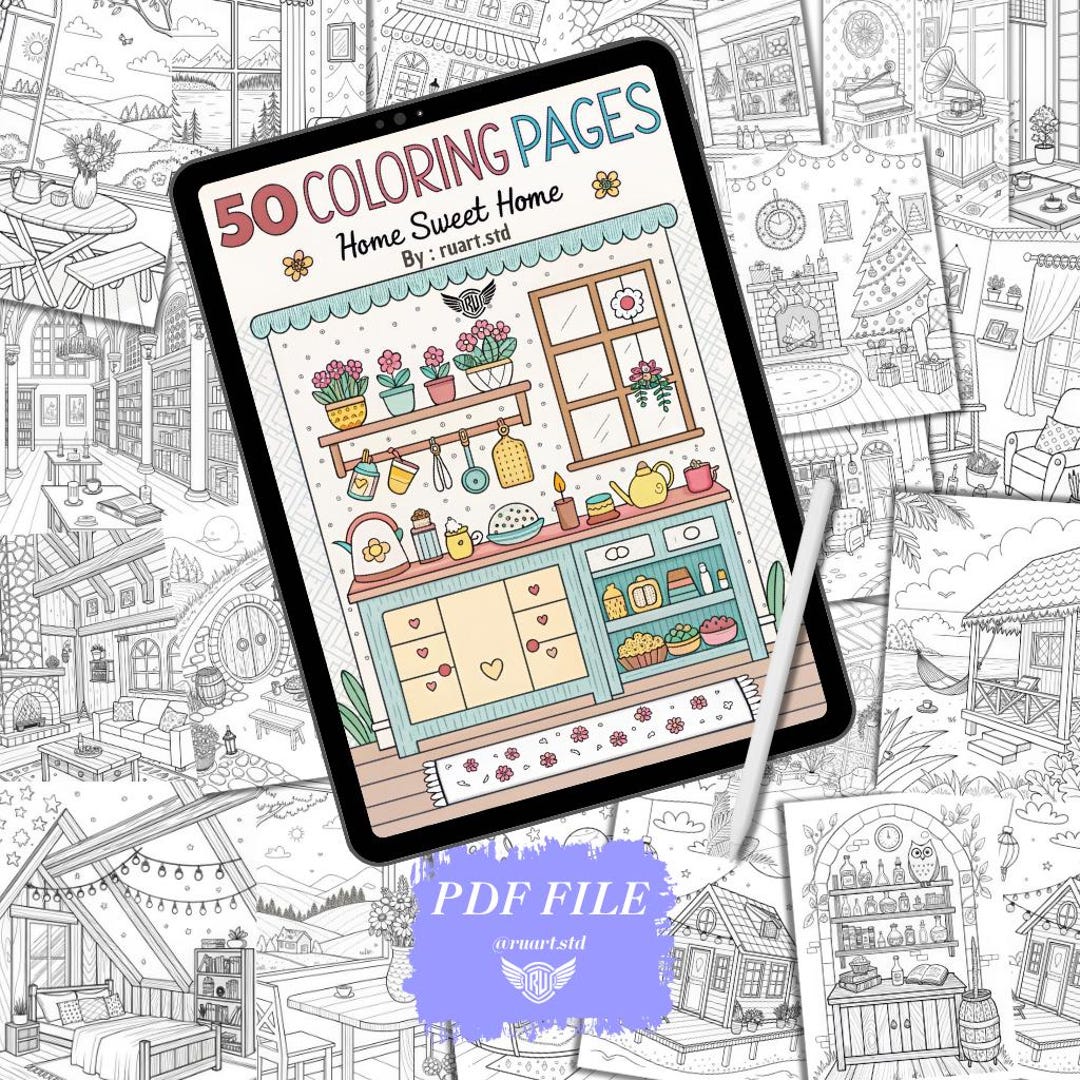 Home Sweet Home Coloring Pages: 50 Cozy Designs (PDF) - Etsy