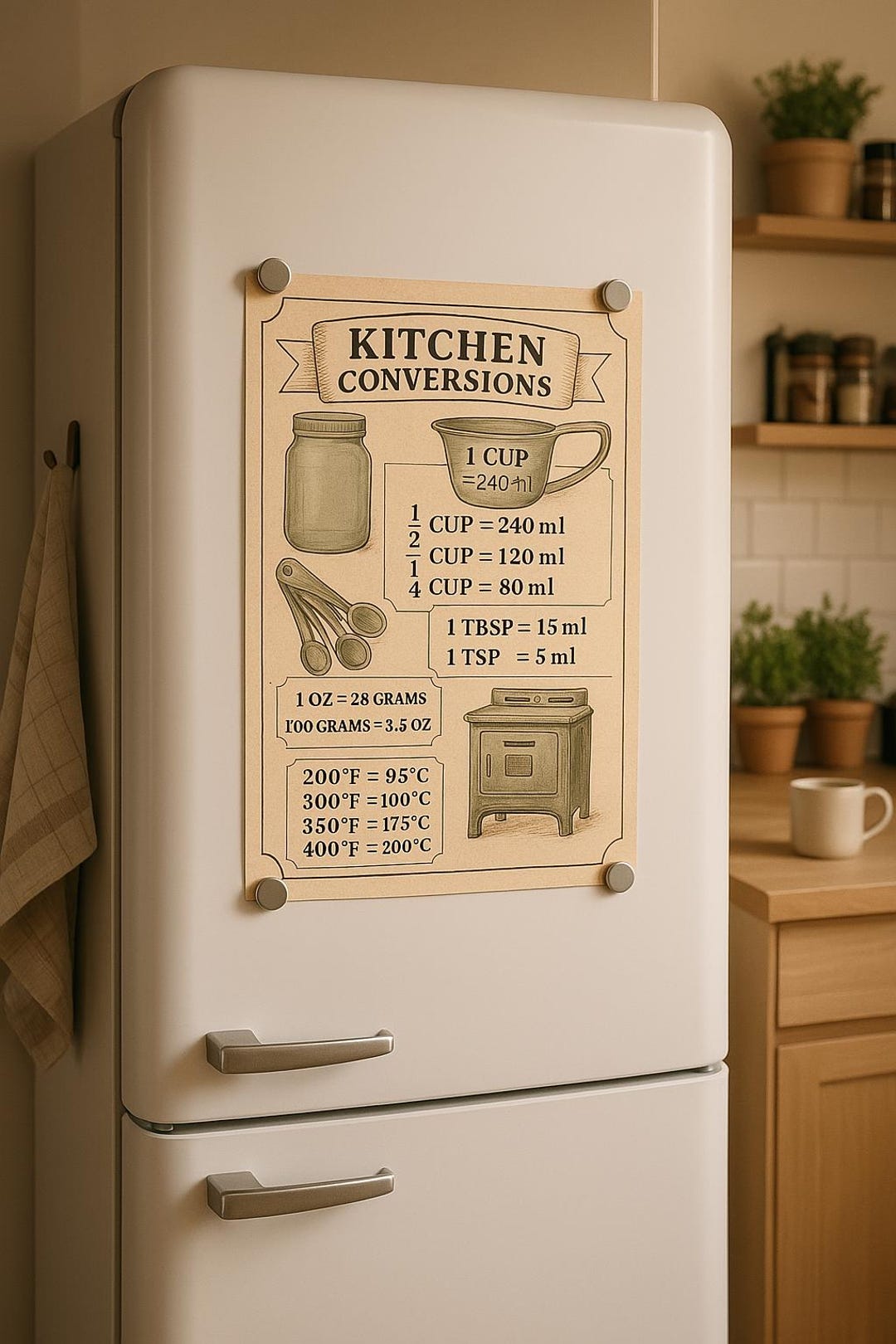Kitchen Conversion Chart Printable – Cooking Measurements Poster, Cups ...