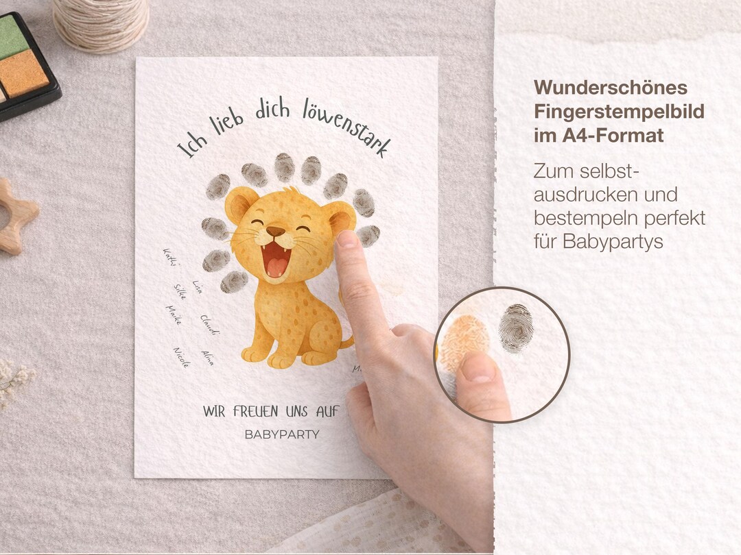 Lion Fingerprint Poster – Baby Shower Guest Book – Digital Download ...
