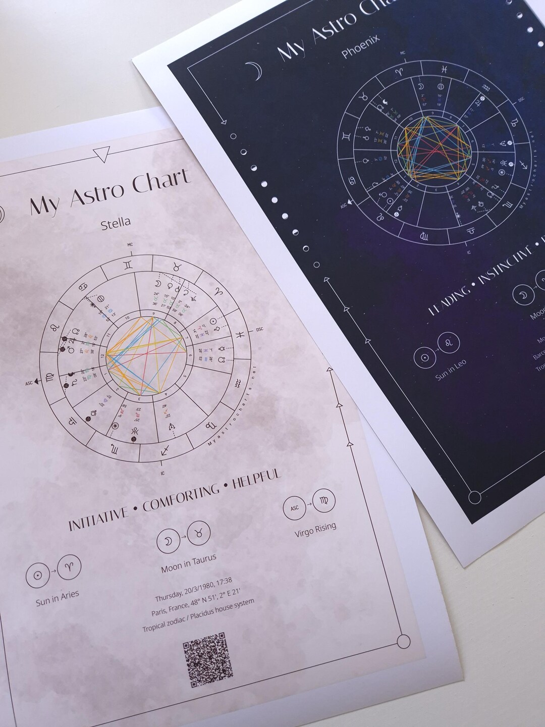 Pôster de Mapa Astral • Mapa Natal Personalizado • Arte de Parede com Horóscopo e Código QR ...