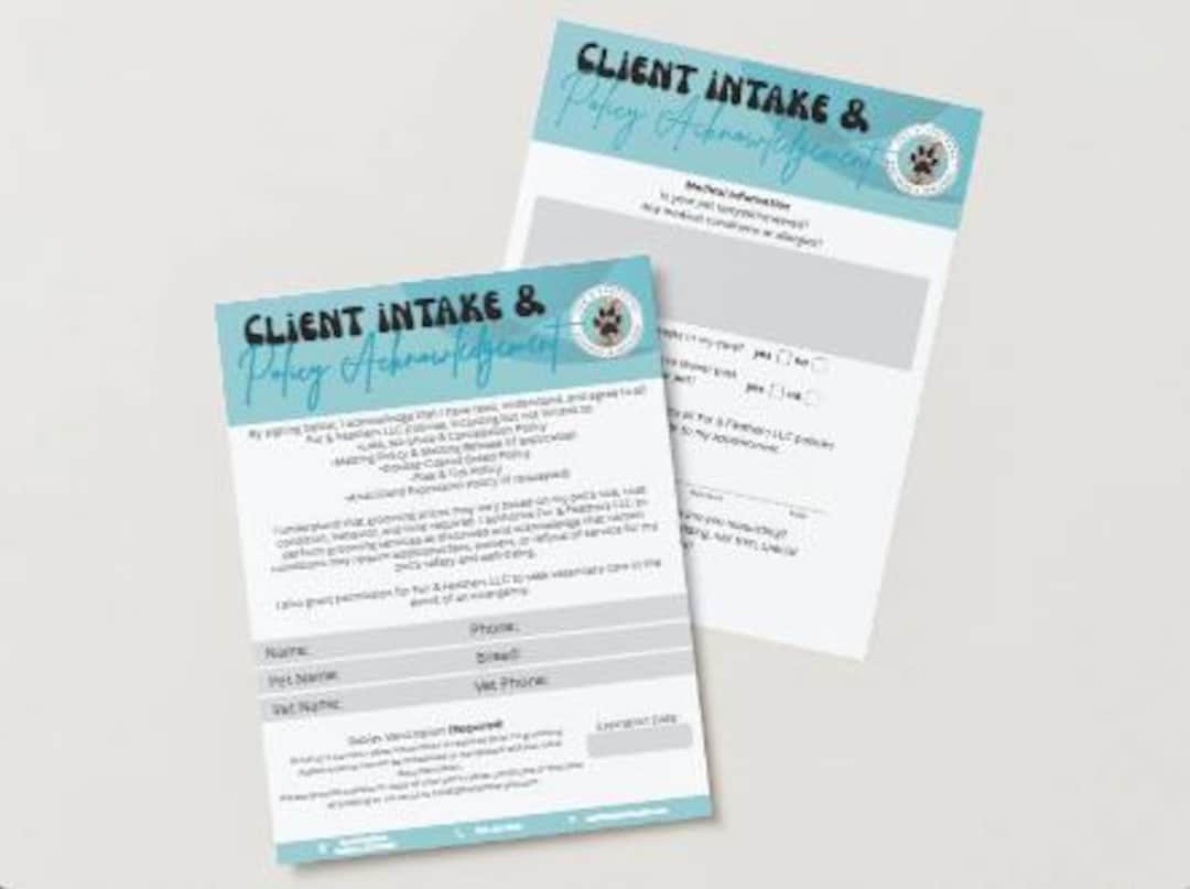 Client Intake & Policy Acknowledgement Form for Groomers | Editable ...