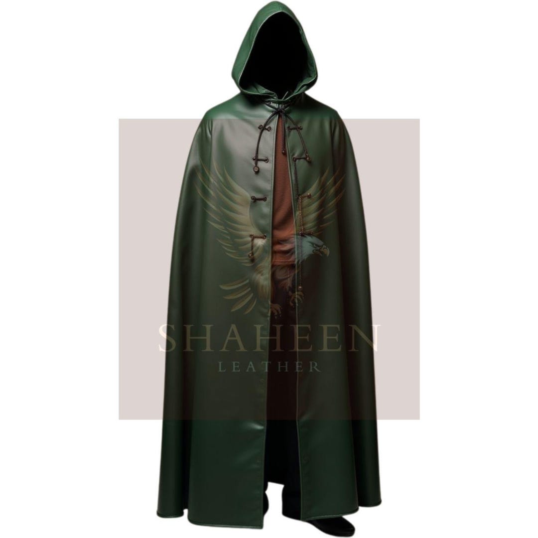 Emerald Green Leather Hooded Cloak: Renaissance Warrior Cape - Etsy