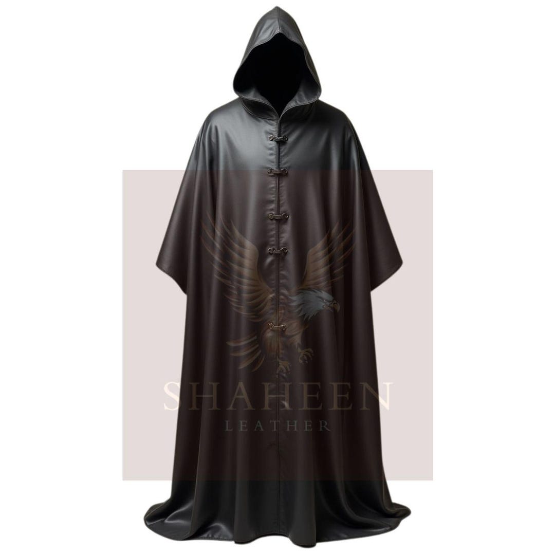 Black Leather Vampire Overlord Cloak – Gothic Cosplay & LARP Wear ...