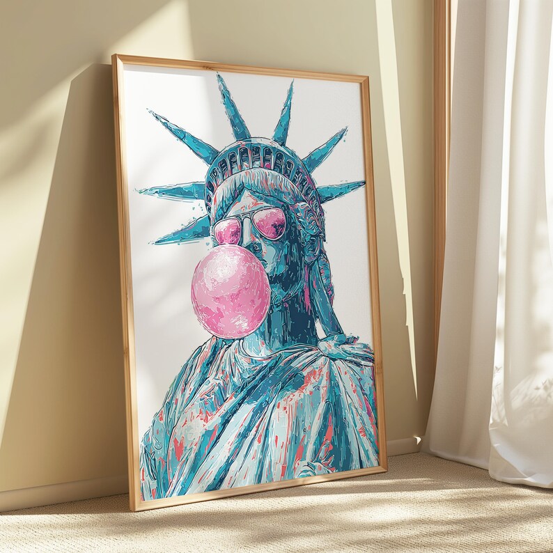 Statue of Liberty Bubble Gum Poster – Funny USA Pop Art Wall Decor ...