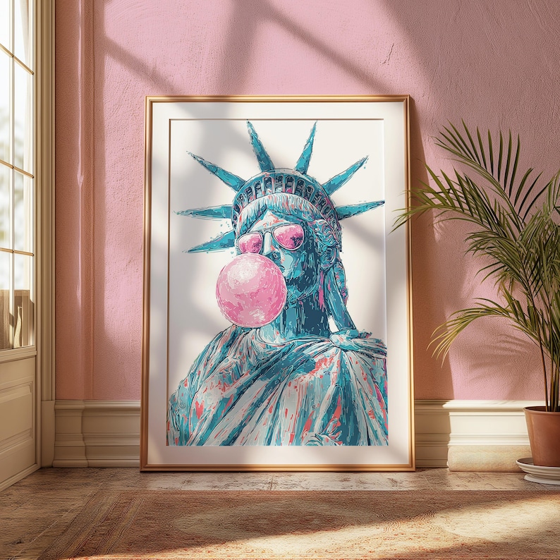 Statue of Liberty Bubble Gum Poster – Funny USA Pop Art Wall Decor ...