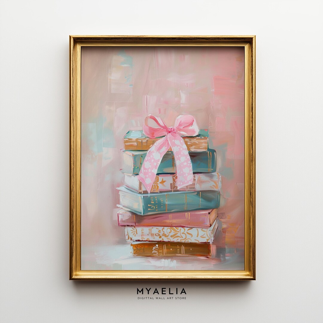 Vintage Book Stack Art Print, Dark Academia Library Decor (digital ...