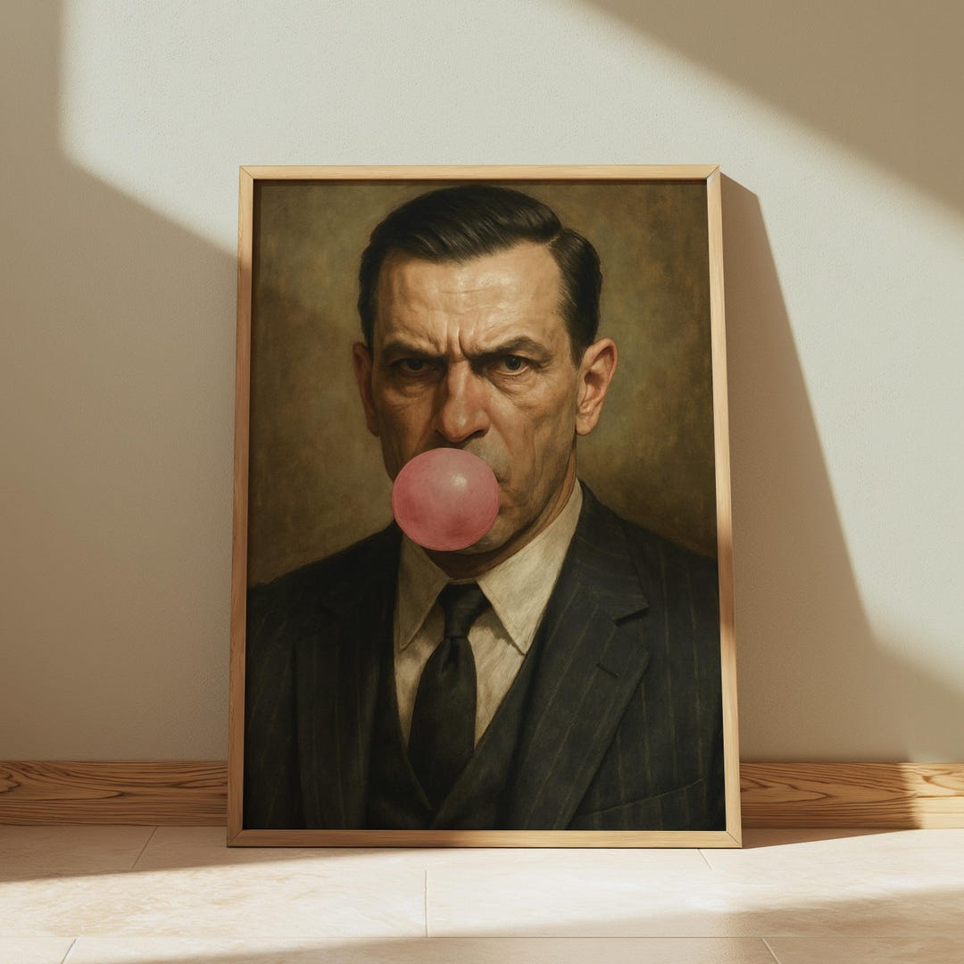 Serious Mafia Man Bubblegum Poster – Dramatic Noir Portrait | Digital ...
