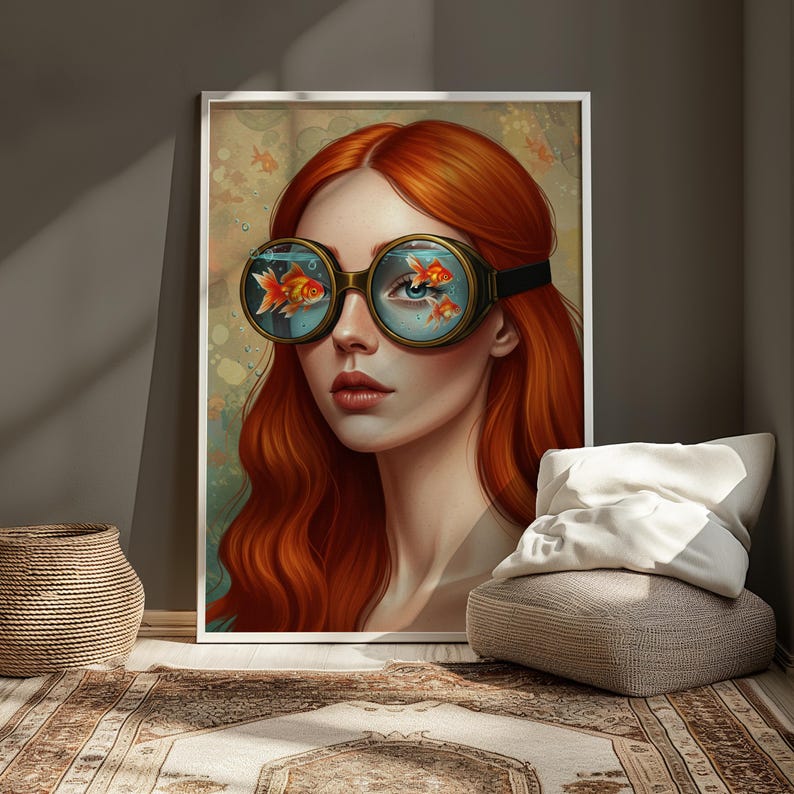 Surreal Goldfish Girl-weird Wall Art, Eccentric Surreal Portrait Print ...