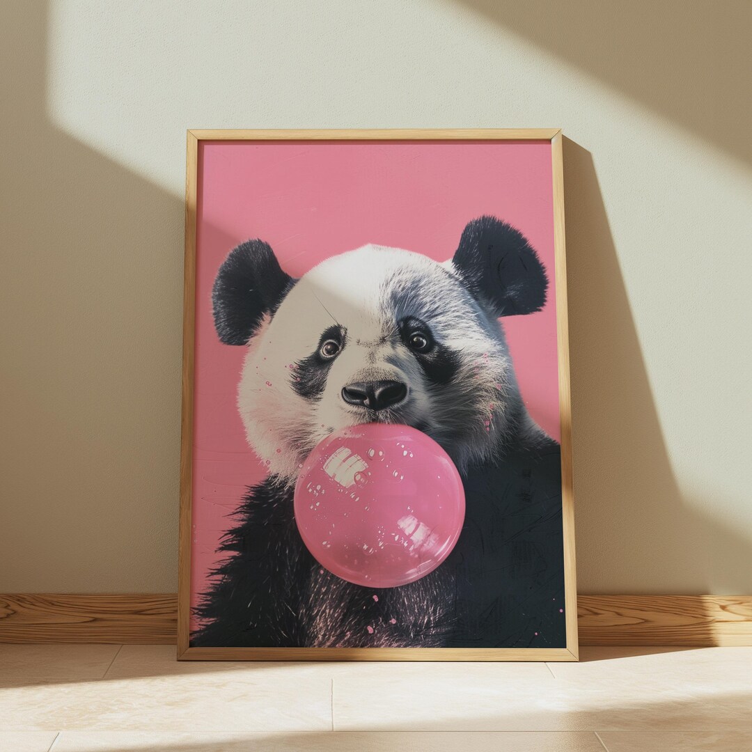 Cute Panda Bubble Gum Pop Art Print – Funny Animal Wall Art for Kids ...