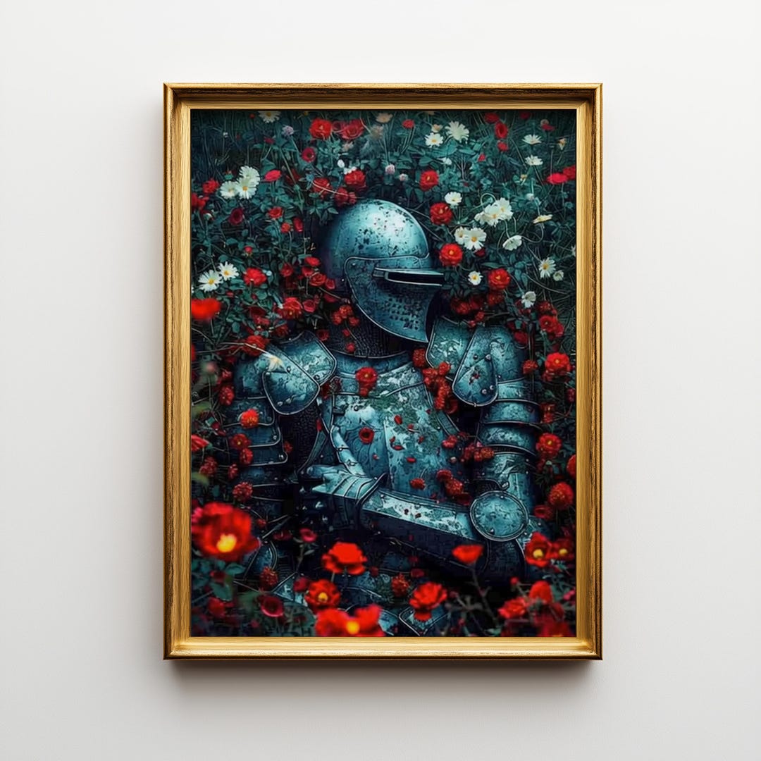 Fallen Knight Art Print – Floral Armor Gothic Wall Art, Medieval ...